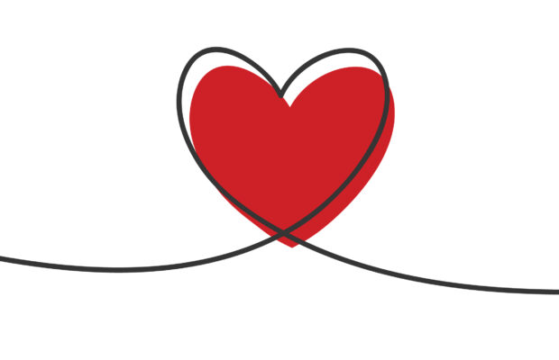 Heart in continuous drawing lines and glitch red heart in a flat style ...